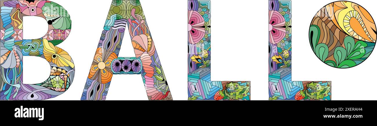 Hand-painted art design. Hand drawn illustration word BALL for t-shirt ...