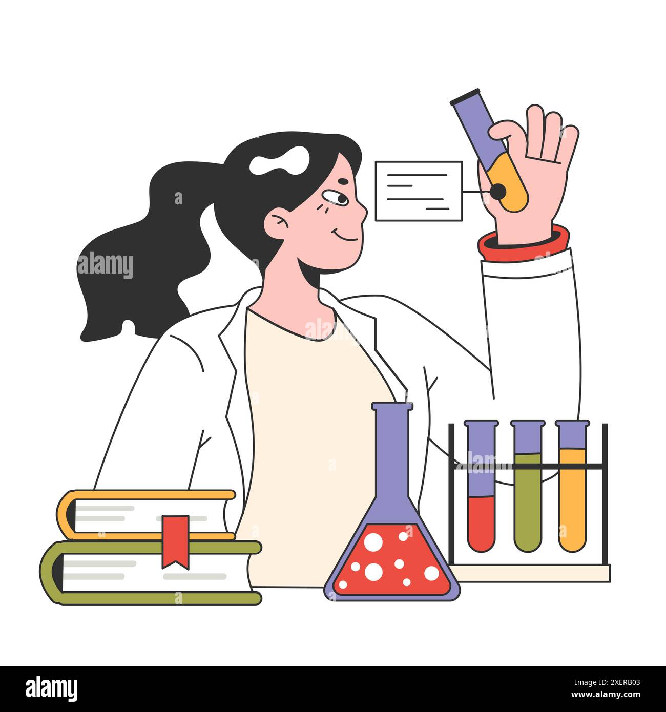 College science lab. Female chemical student making a research ...