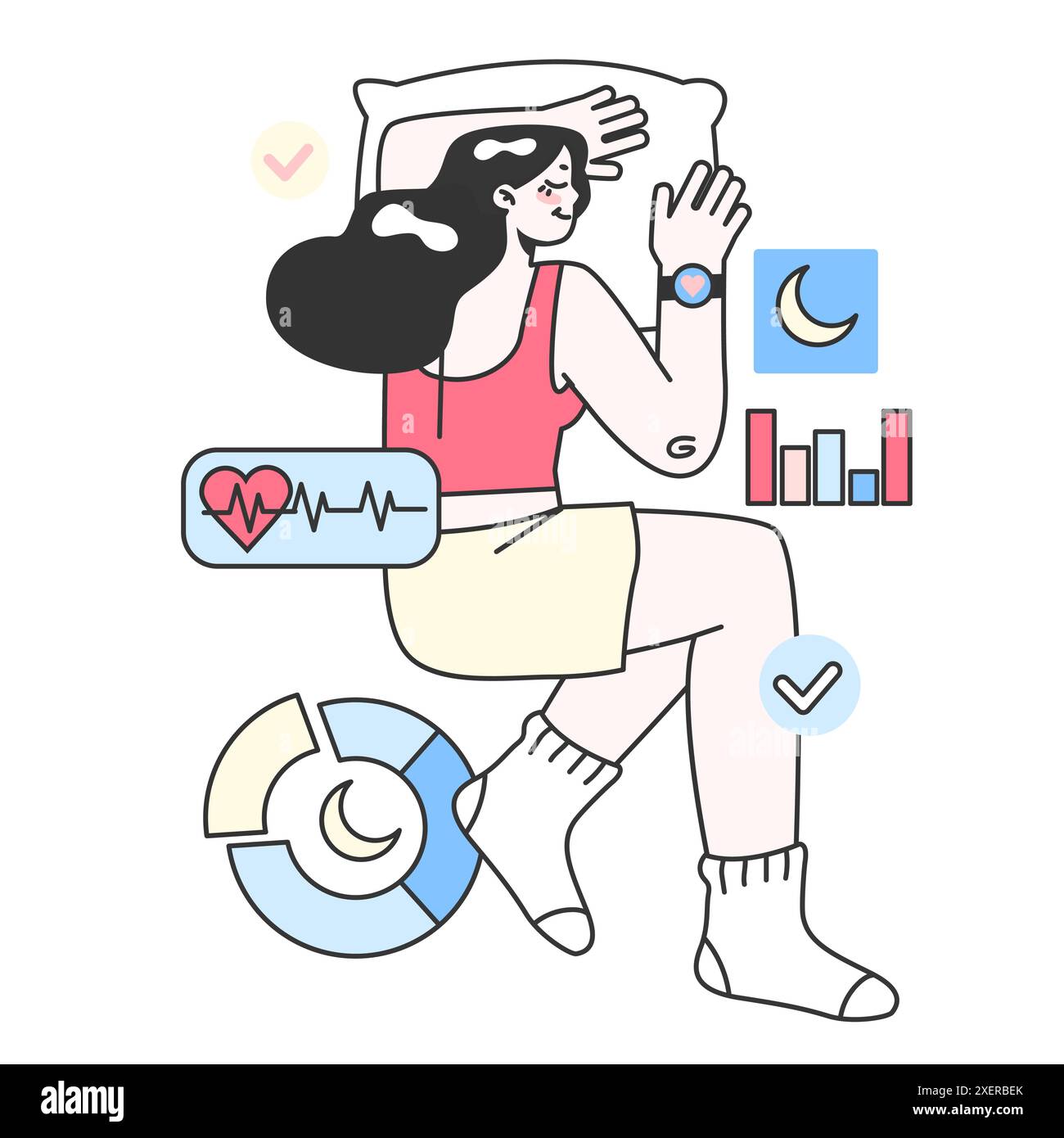 Health tracker. Character using smart electronic watch to monitor body ...