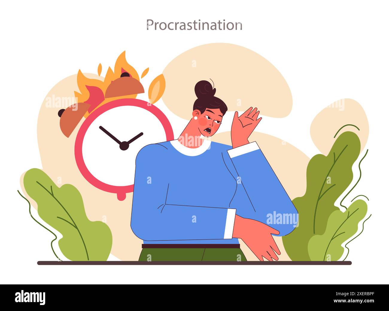 Procrastination. Bad time management skills. Lazy character postponing ...