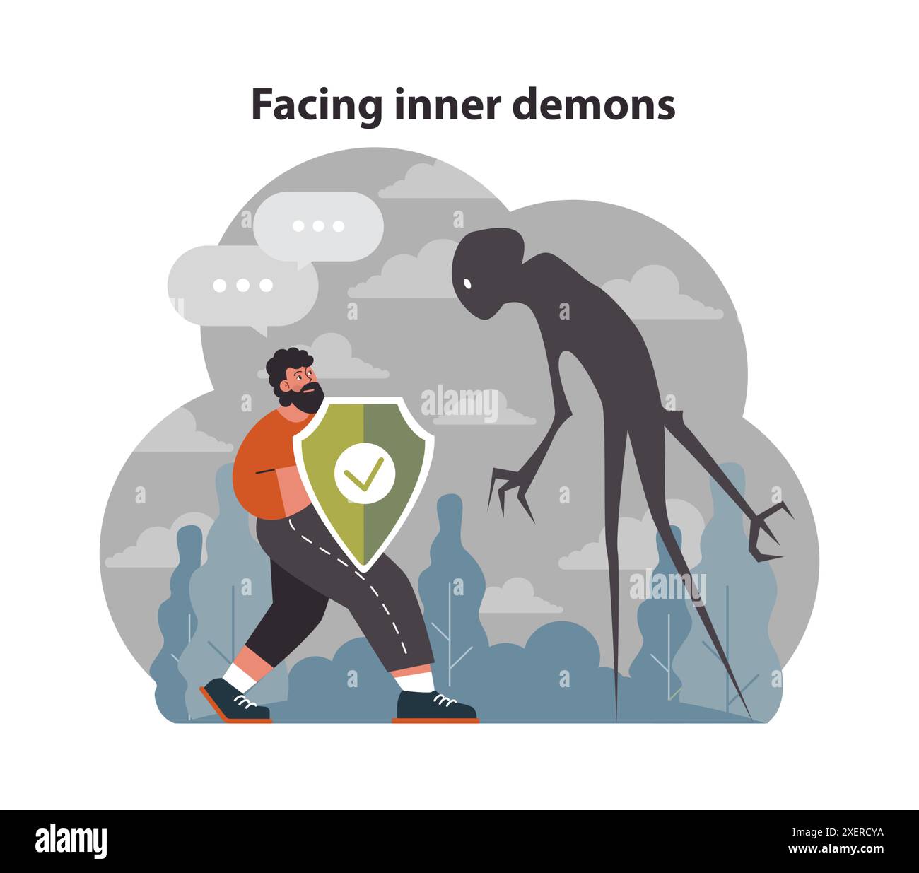 Facing inner demons. Male character facing and fighting with his ...
