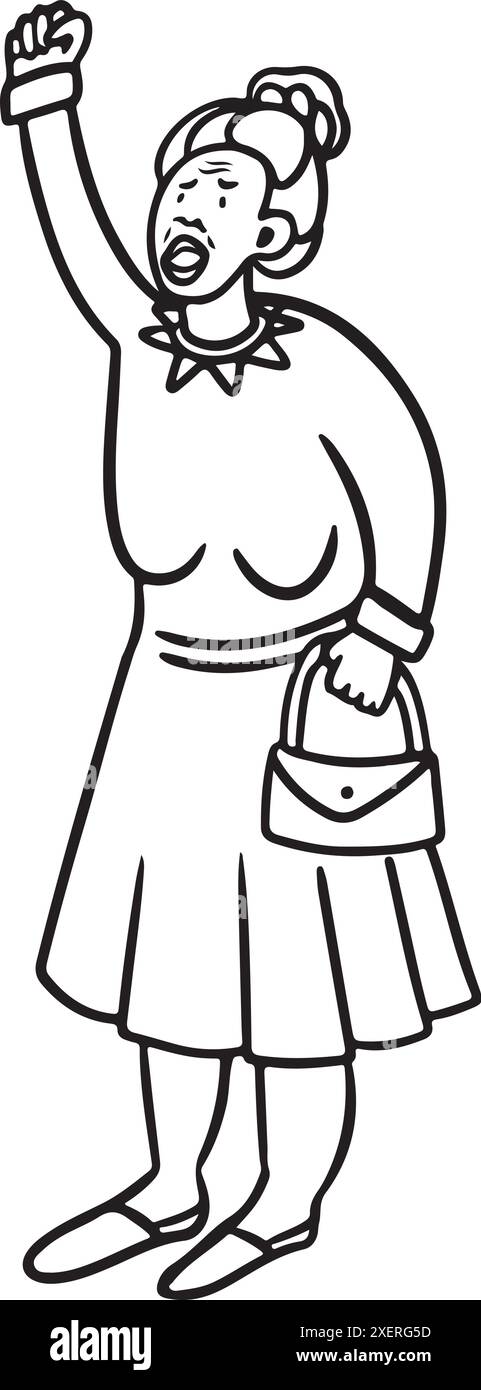 Protesting granny with a stick line drawing vector illustration Stock ...