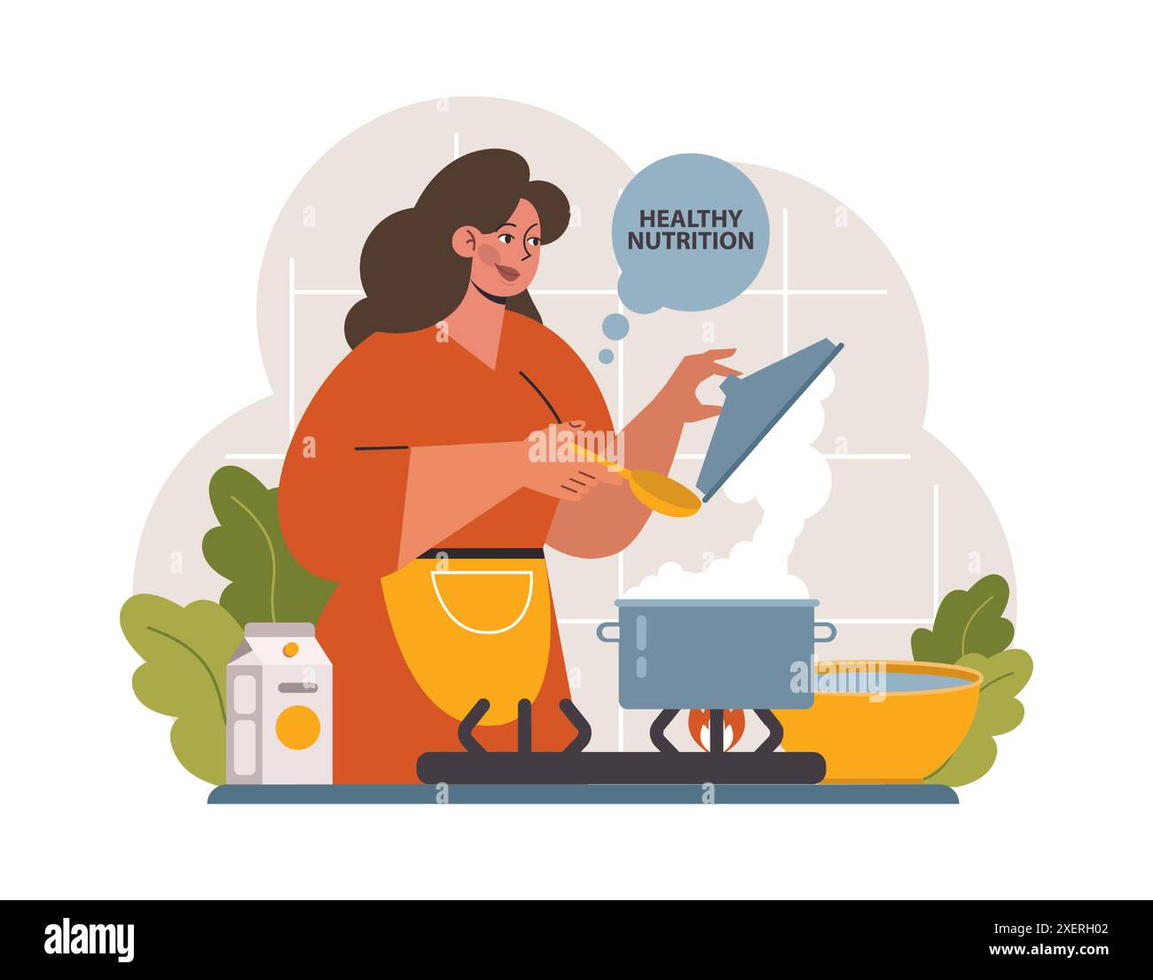 Proper nutrition. Character cooking healthy food. Homemade organic ...