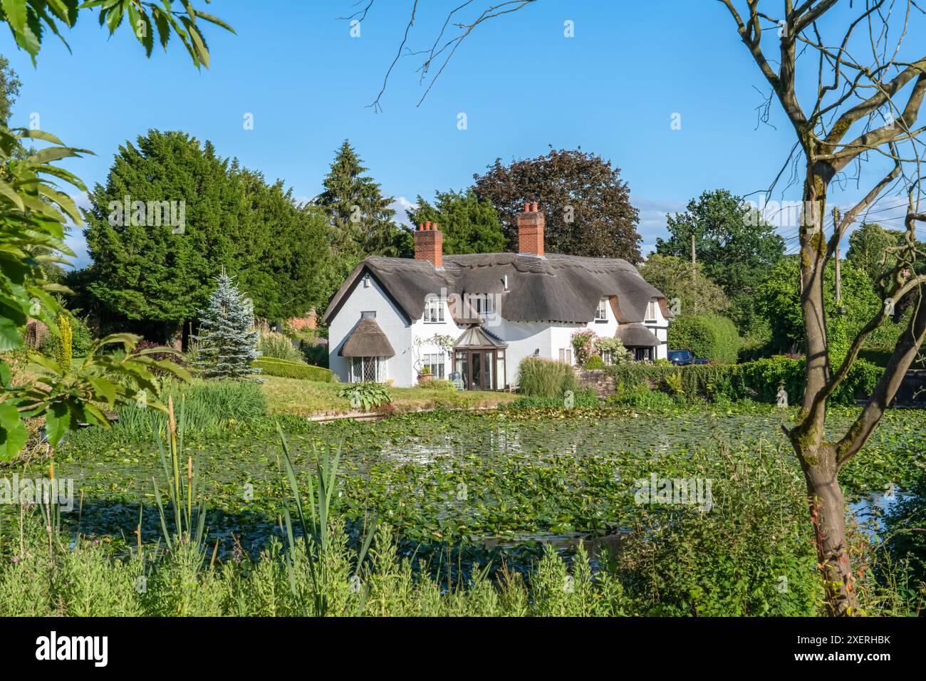 Beautiful English thatched cottage in Shropshire, UK with a lake and a ...