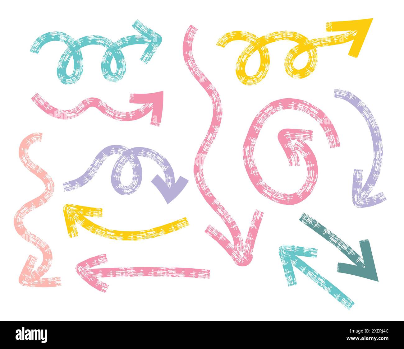 Hand drawn simple arrow set drawn with wax crayon, charcoal or chalked ...