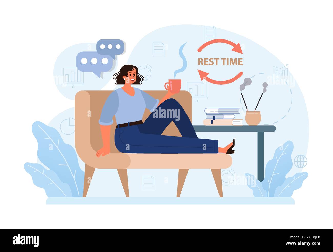 Modern wellbeing practice. Happy woman relaxing at home, weekend ...