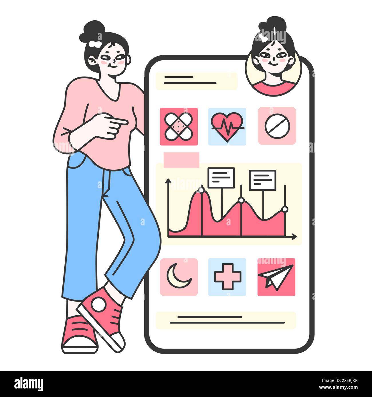 Health tracker. Character using smart electronic watch to monitor body ...