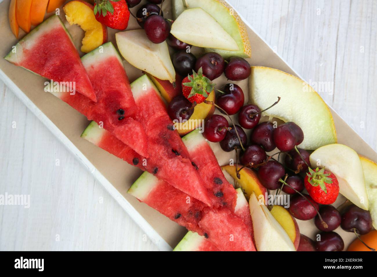Fruit salad - Fresh cut fruit served on the restaurant table Stock ...