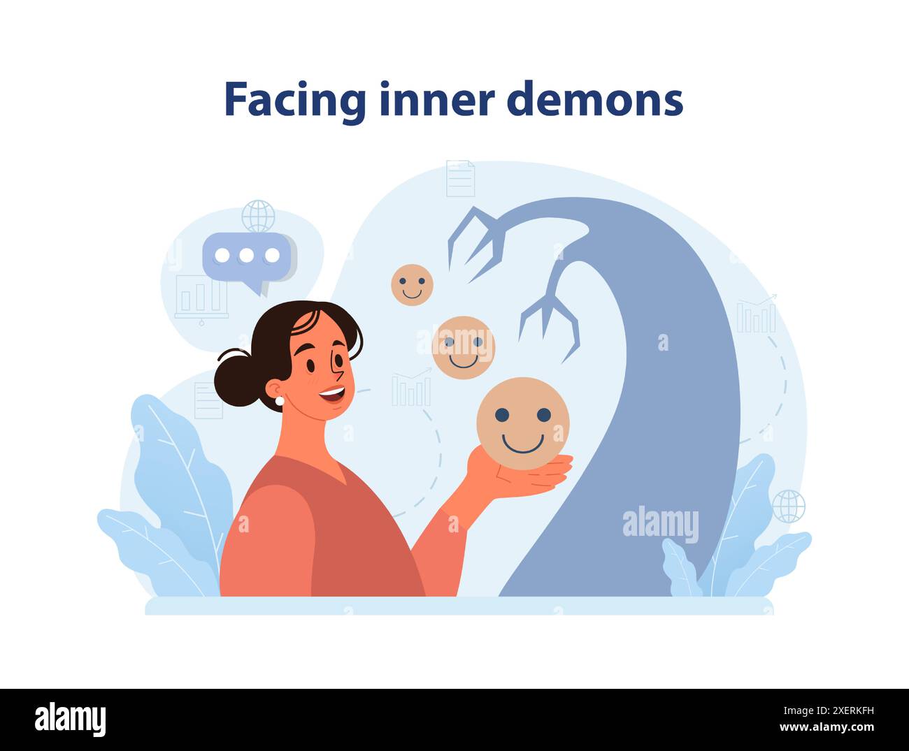 Facing inner demons. Female character facing and fighting with his ...