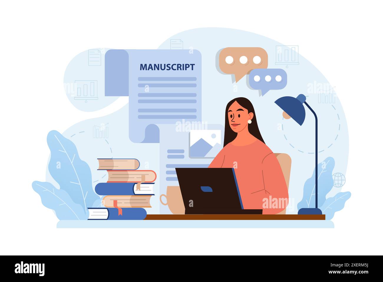 Writing a manuscript. Author writing a book. Creative process. Thoughts ...