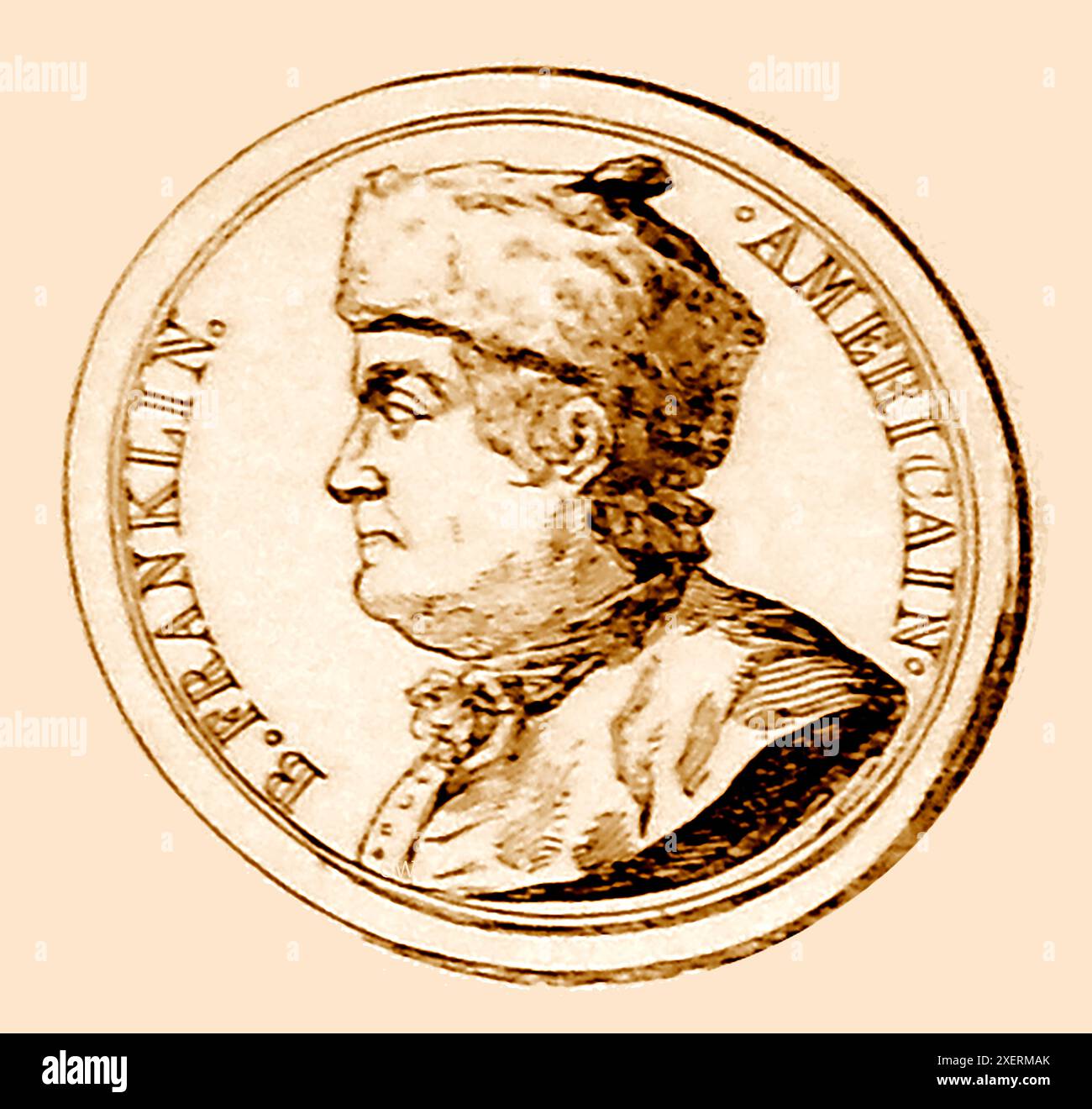 A 19th century engraved portrait of Benjamin Franklin (1705-1790 ...