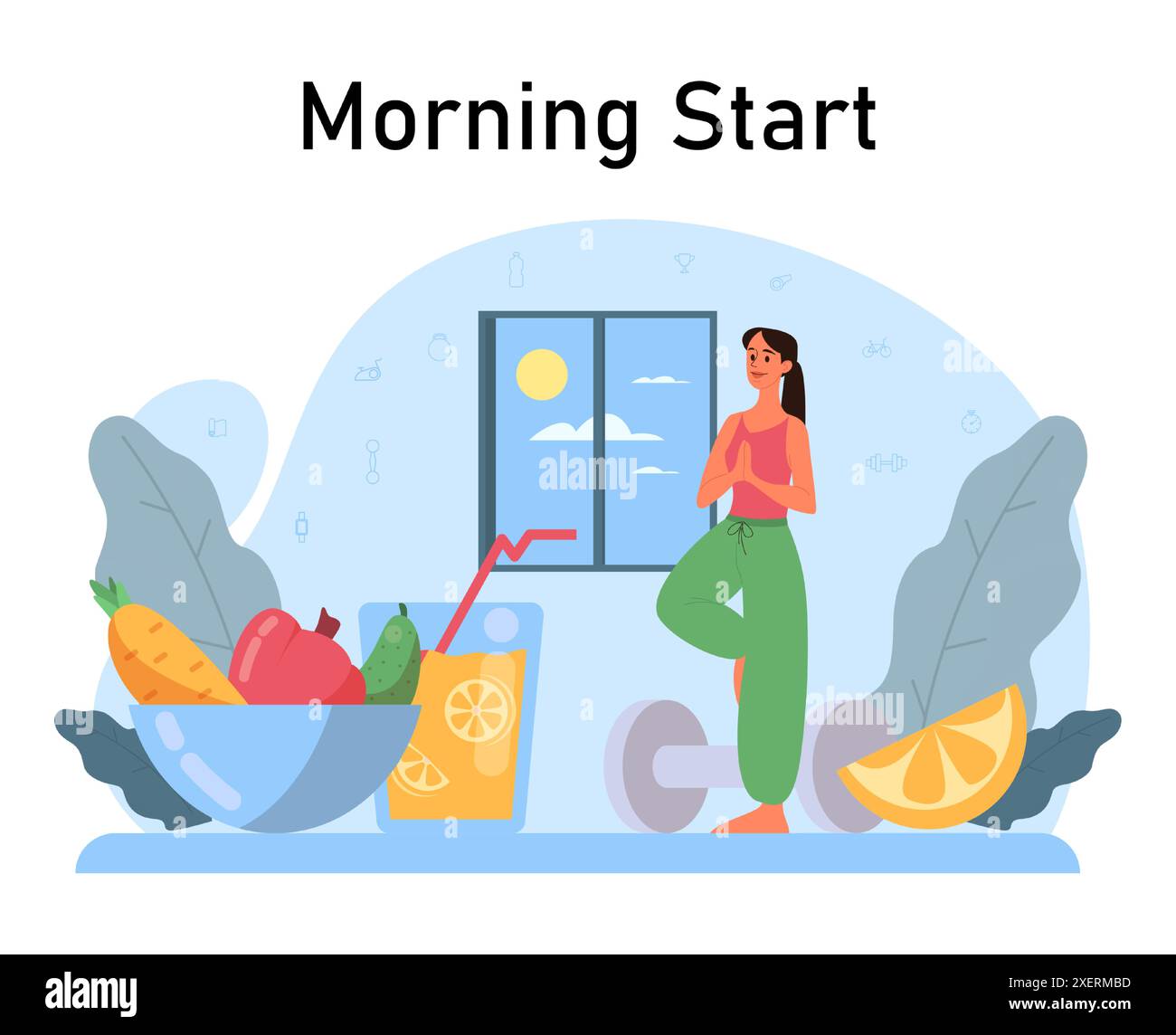 Female character daily morning routine. Everyday lifestyle, woman ...
