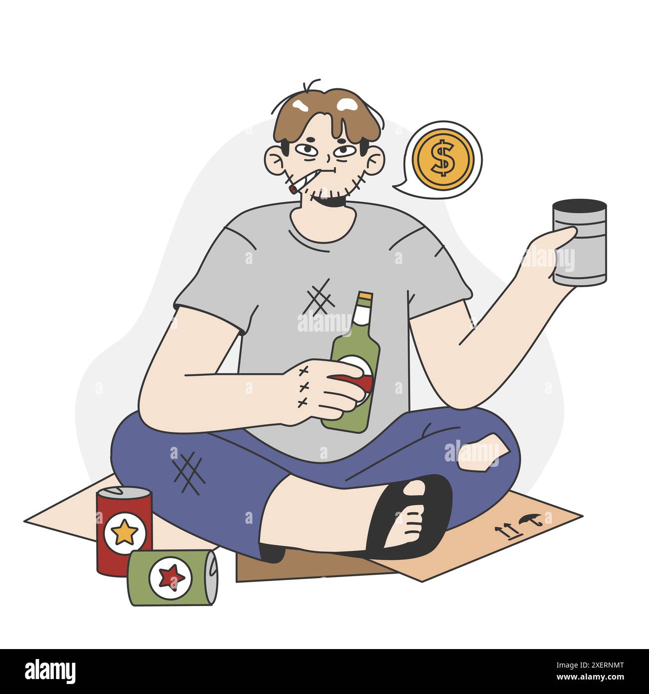 Homeless. Male beggar wearing ragged and dirty clothes begging money ...