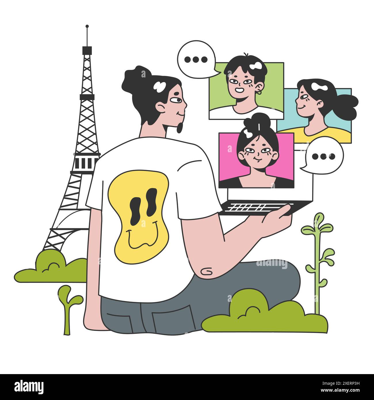 Workcation. Chatacter working away from the office. Digital nomad or ...