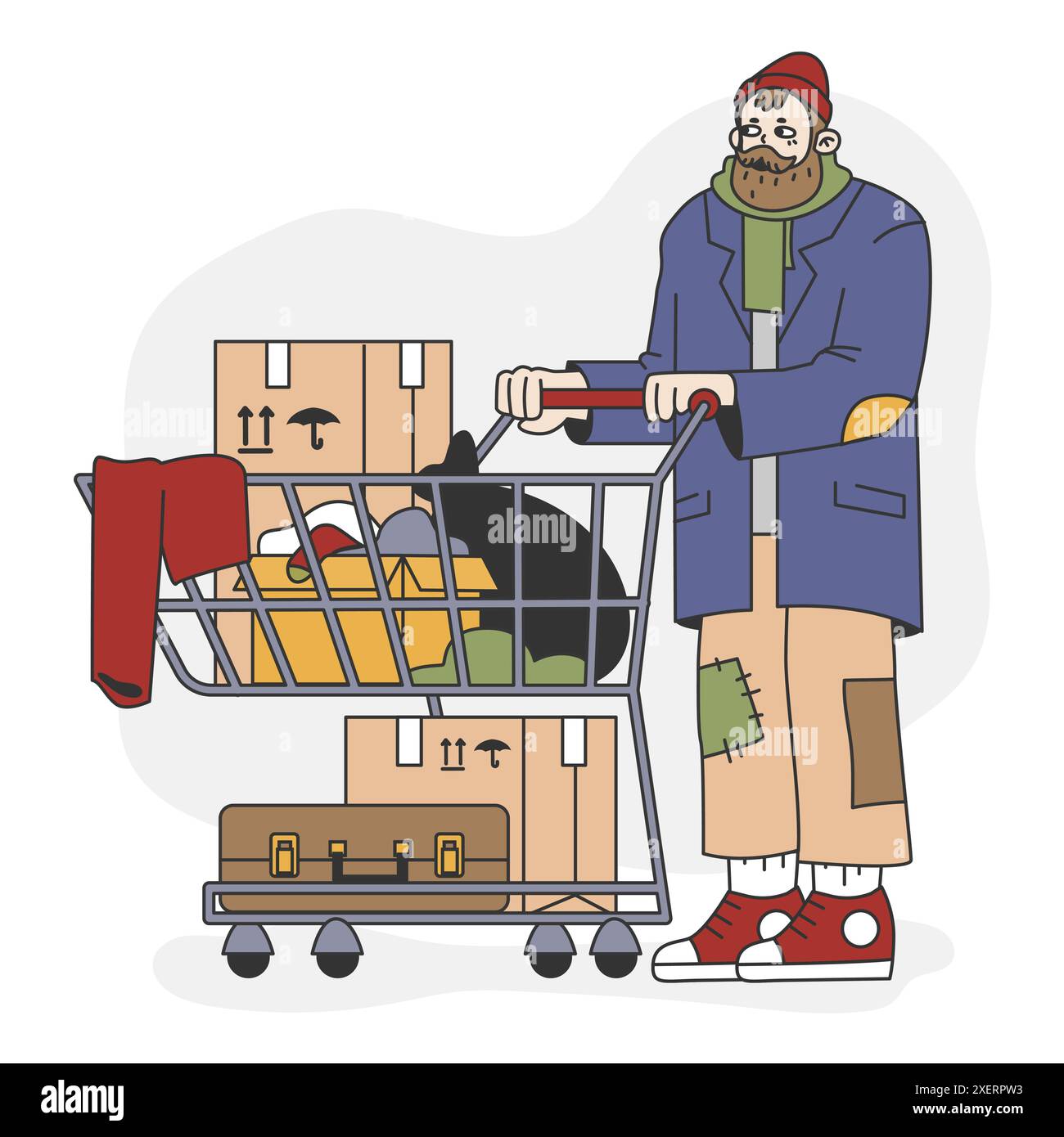 Homeless. Male beggar wearing ragged and dirty clothes begging money ...