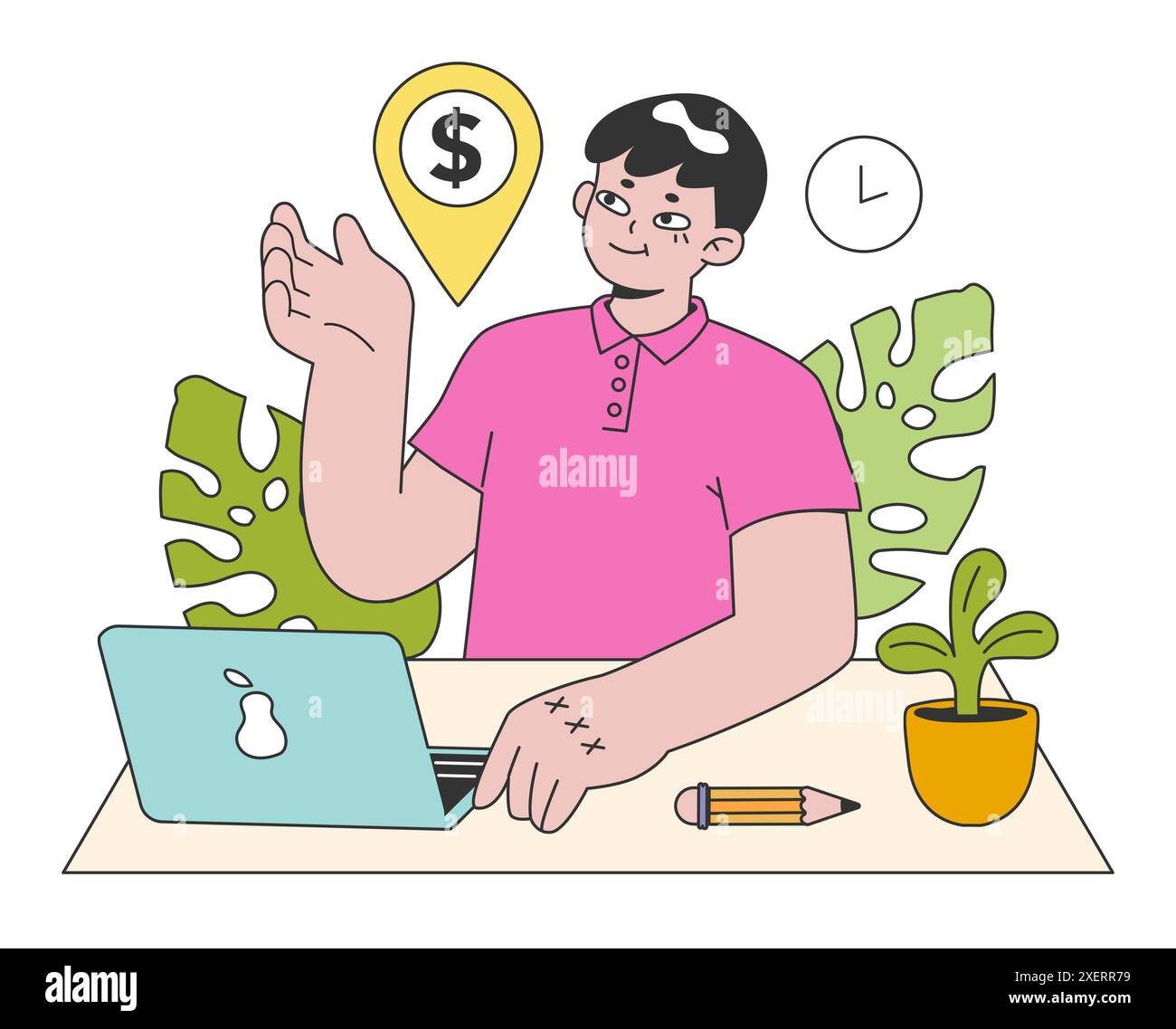 Workcation. Chatacter working away from the office. Digital nomad or ...