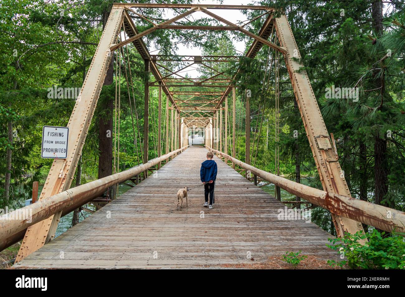 Boy and Dog on the Footbridge at Plain, Washington, USA Stock Photo - Alamy