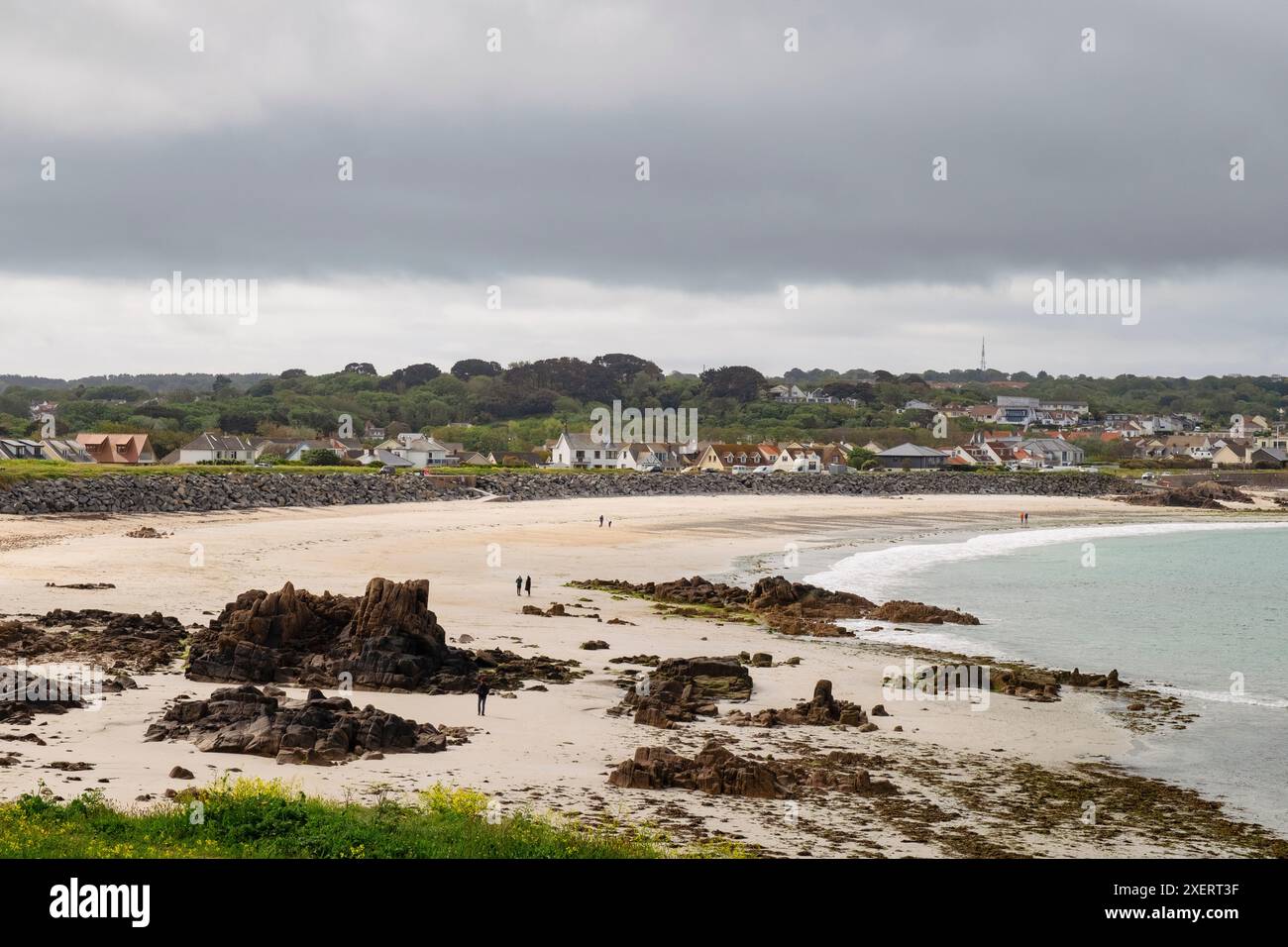 Saline Bay and Cobo Bay from Grande Rocque headland. Castel, Bailiwick ...