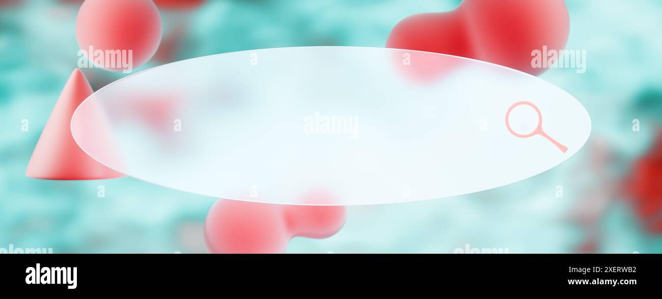 Abstract glass shapes with a magnifying glass on a blurred blue ...