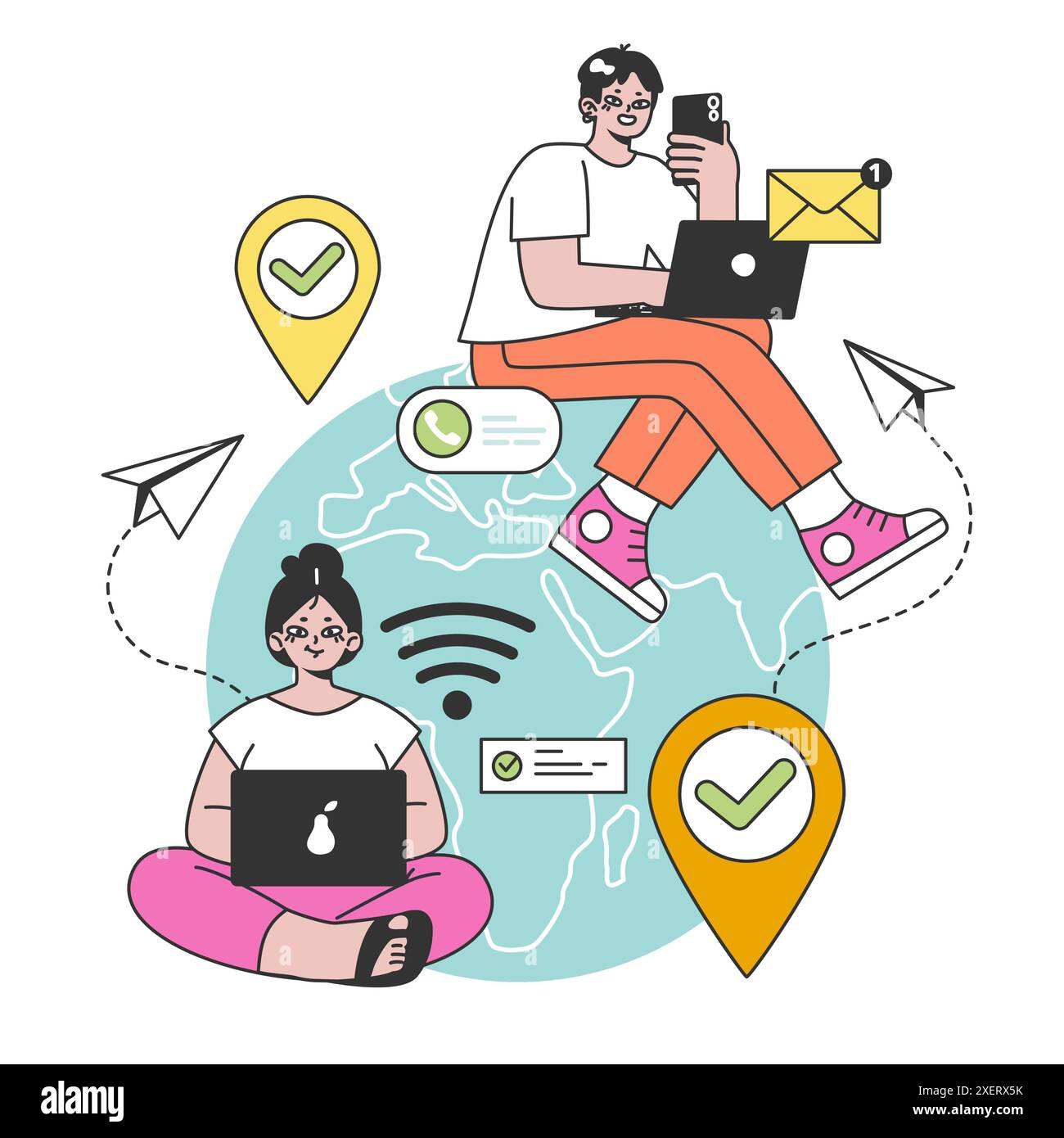 Workcation. Chatacter working away from the office. Digital nomad or ...