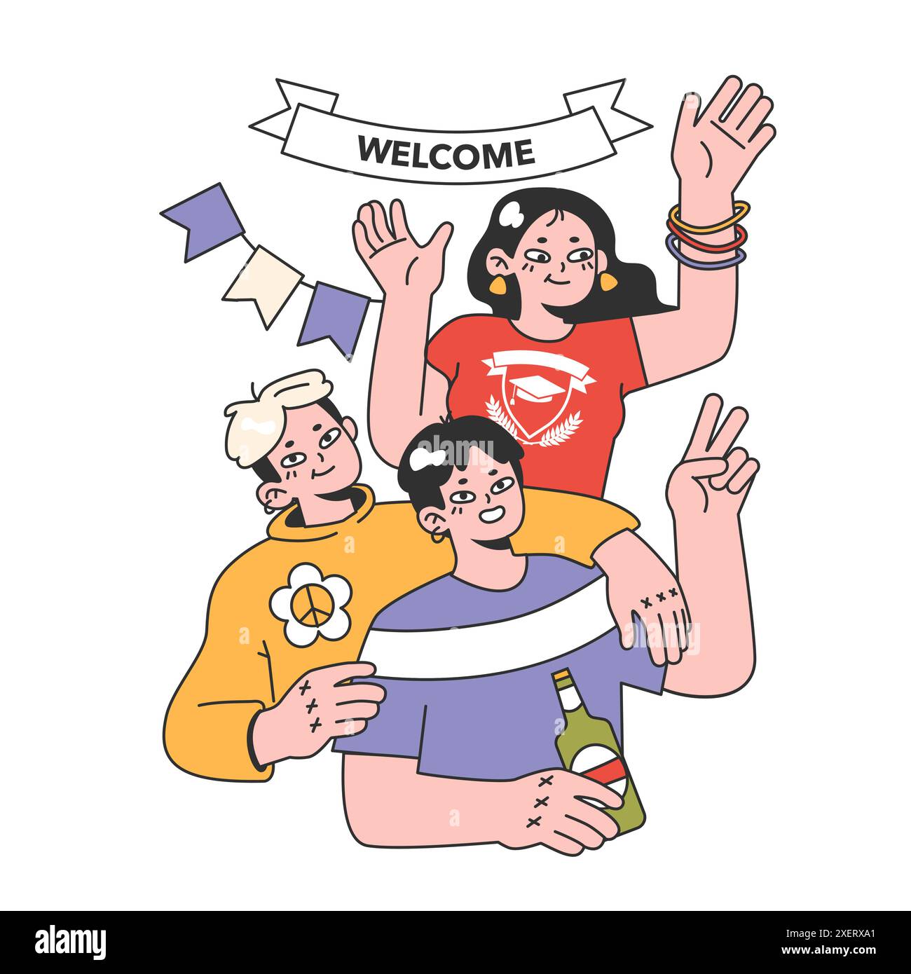 College friends. University fellow students or classmates having fun on ...