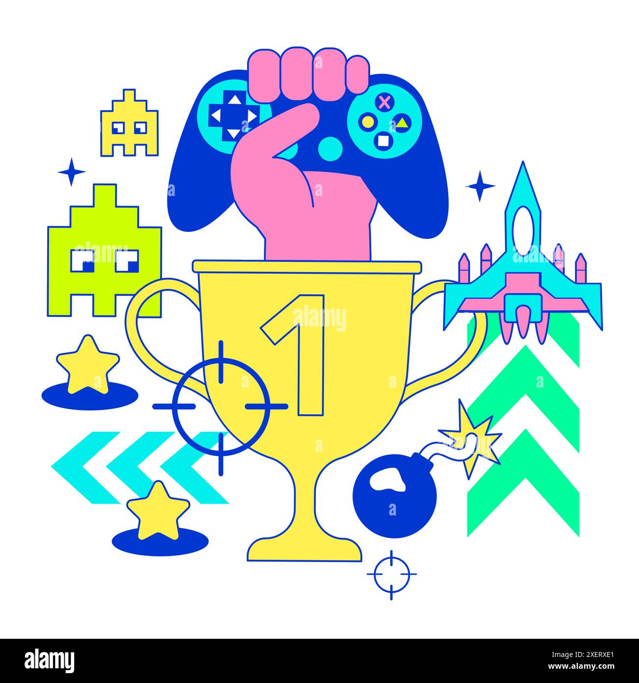 E-sports player. Character playing video games, fighting over the ...