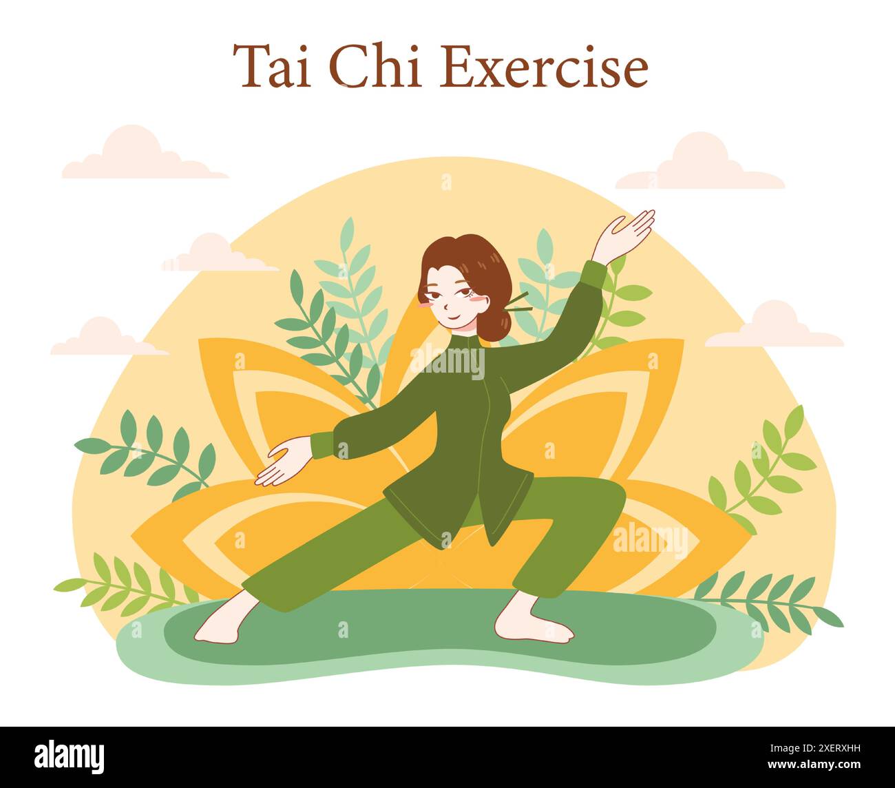 Asian character doing sport. Tai chi exercising. Chinese practise or ...