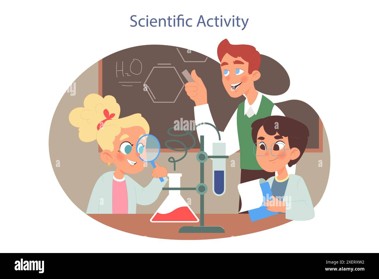 Scientific class. Primary school kids studying chemistry together and ... Scientific class. Primary school kids studying chemistry together and ...