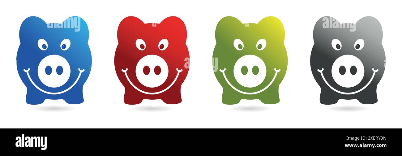 Set of colorful pig with smiley expression vector illustration isolated ...