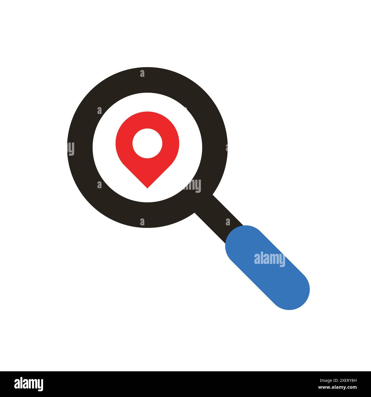 Illustration of a magnifying glass with a location sign on the lens ...