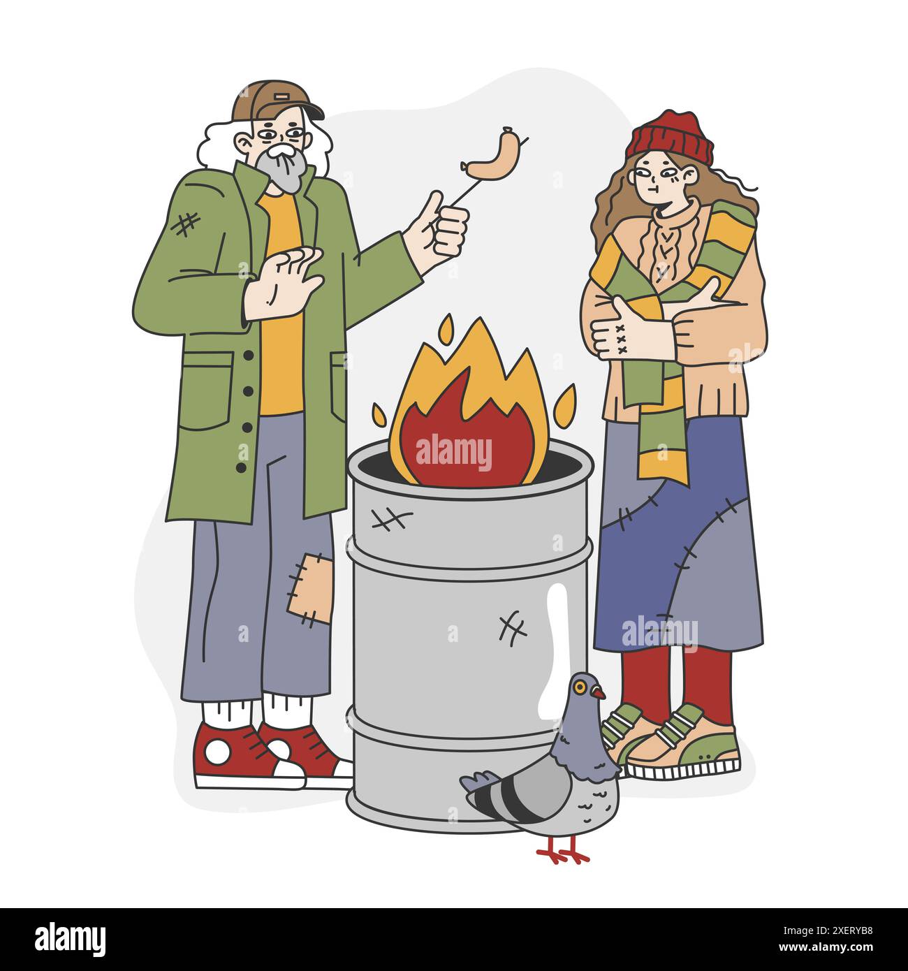 Homeless people. Male and female beggar wearing ragged and dirty ...