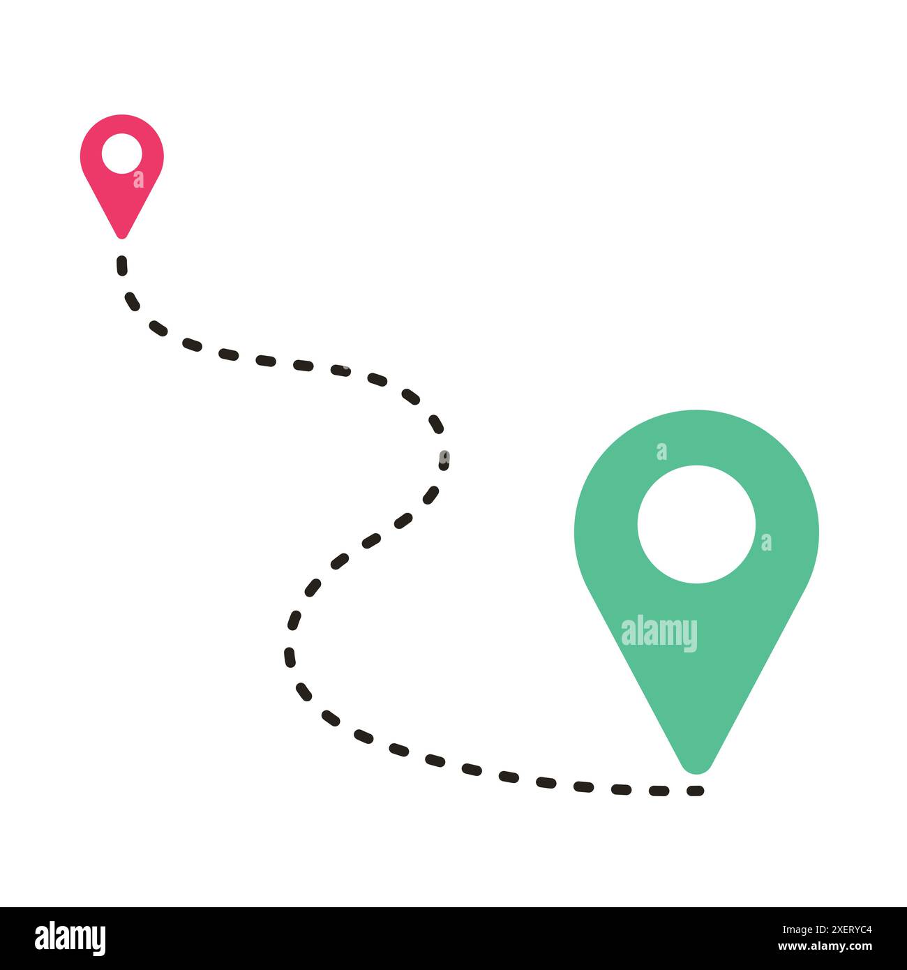 Navigation pointers and destination sign pin map dotted line. Path start and end symbol vector ...