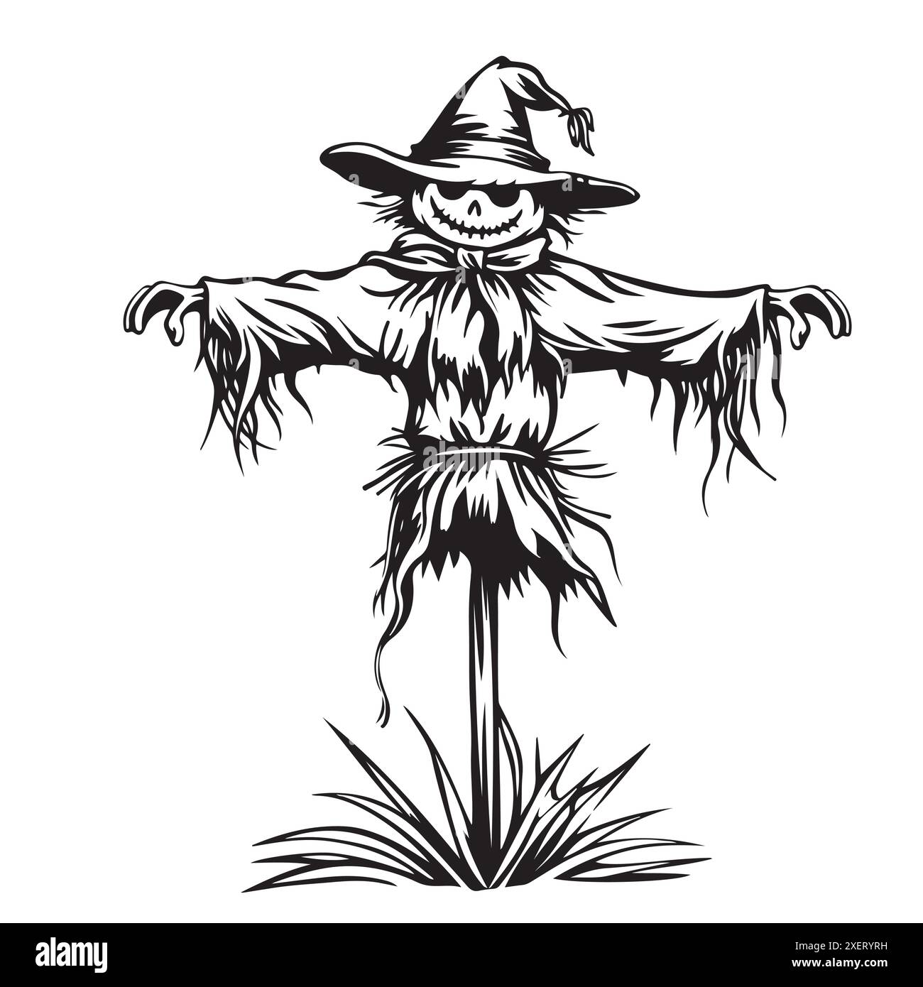 Scarecrow illustration, drawing, engraving ink line art vector Stock ...