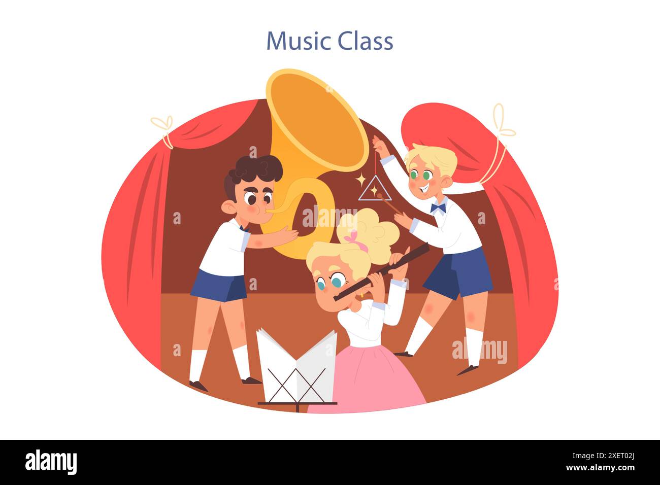 Music school or class. Students learn to play music. Young musician ...