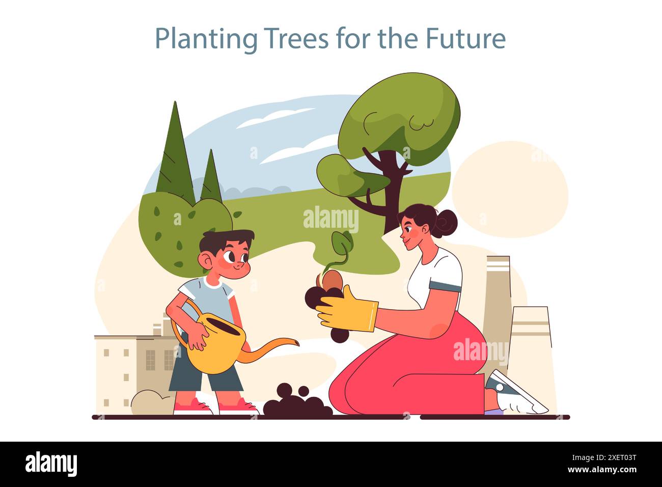 Planting trees. Environment protection and reduction of carbon ...