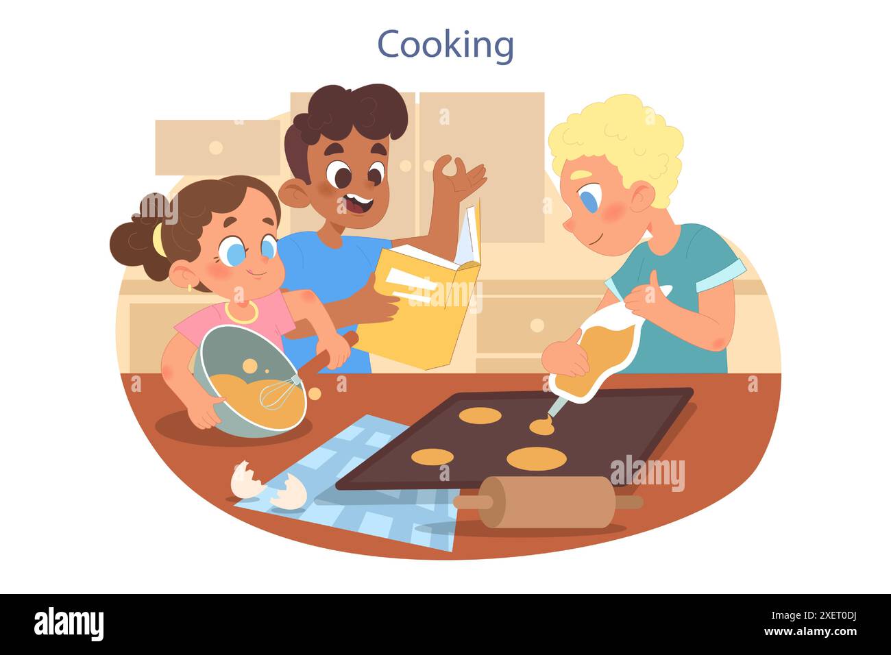 Cooking class. Little preschool or primary school children making food ...