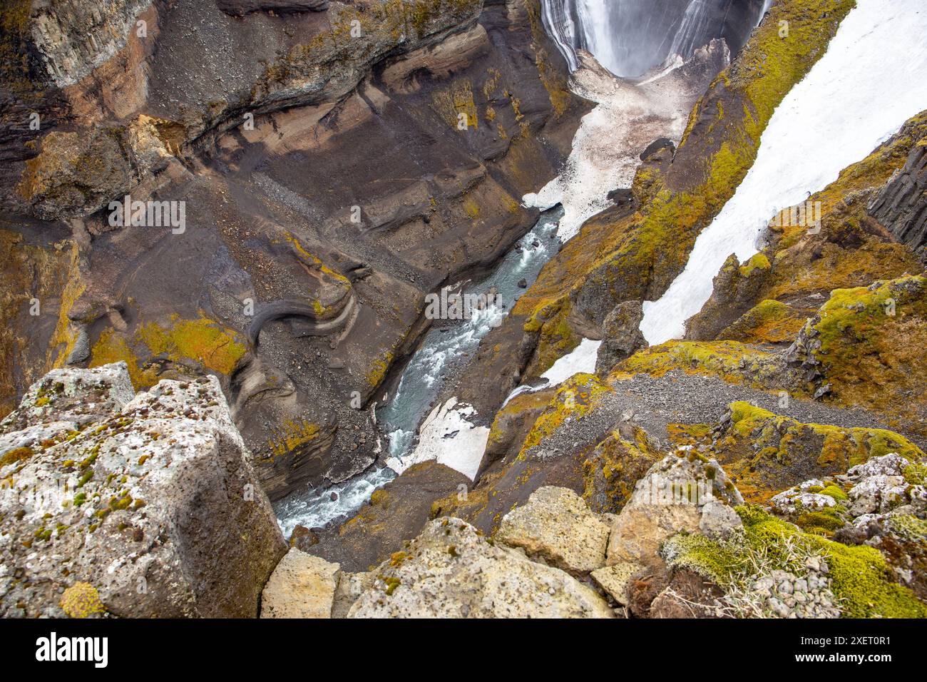 Deep canyon of Haifoss and Granni waterfalls in Fossardalur valley in ...