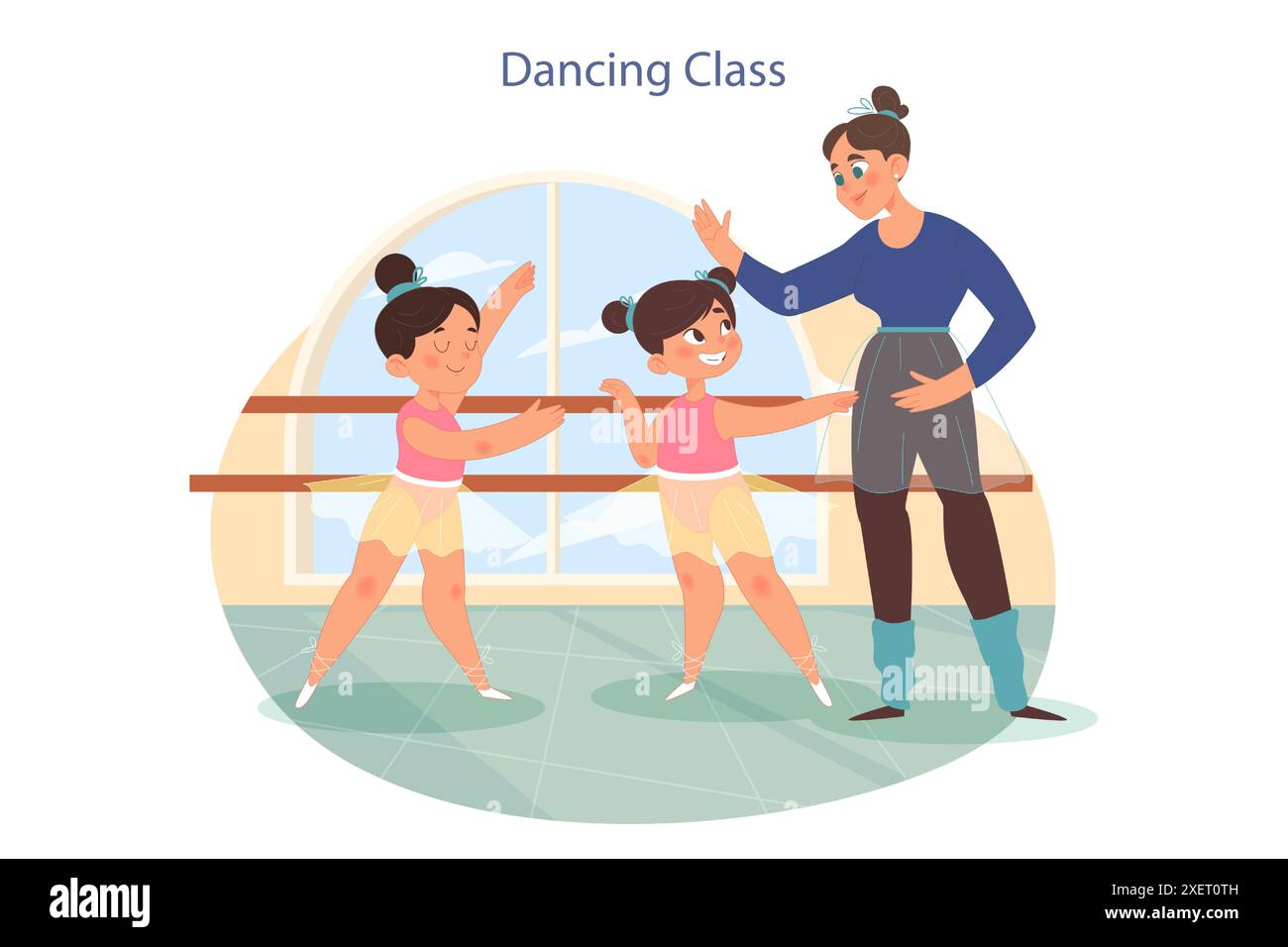 Dancing class. Little school girls and choreographer in dance studio ...