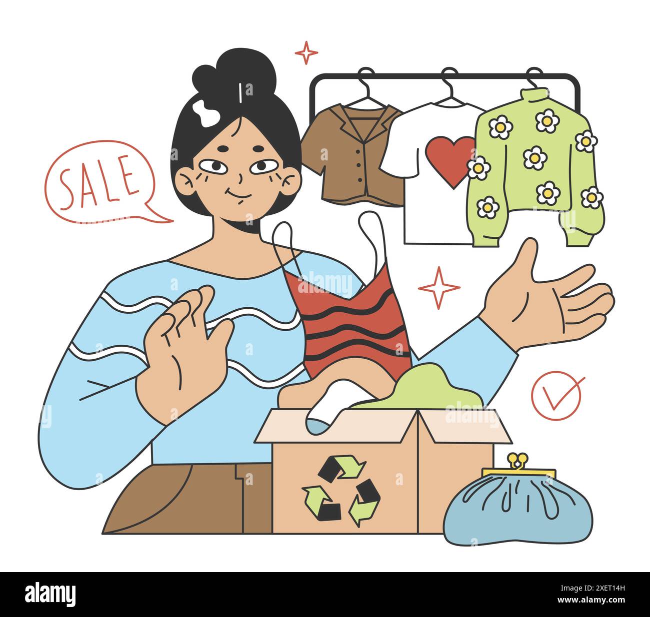 Wardrobe developing. Character doing a apparel audit, throwing away old ...