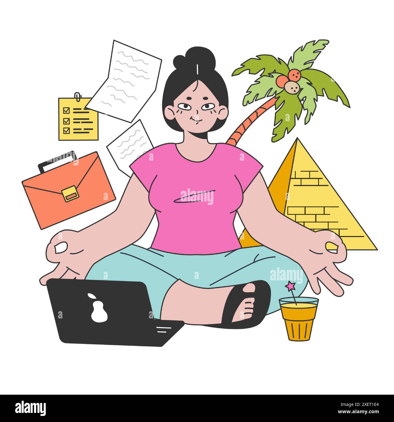 Workcation. Chatacter working away from the office. Digital nomad or ...