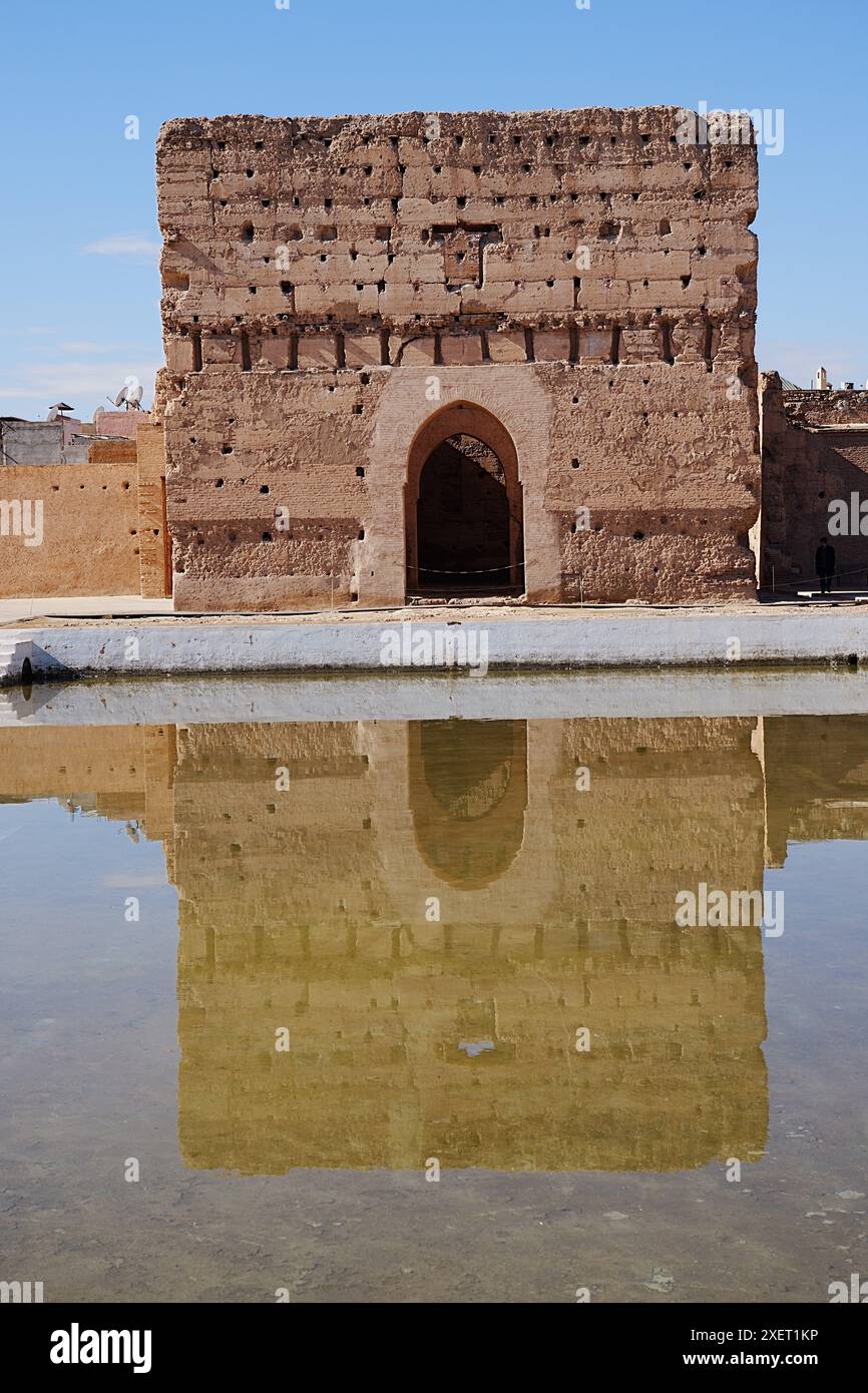 Gate of western pavilion of El Badi palace in African MARRAKESH city in ...