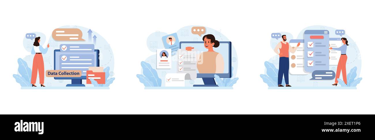 Public opinion polling set. Character participation in an online survey ...