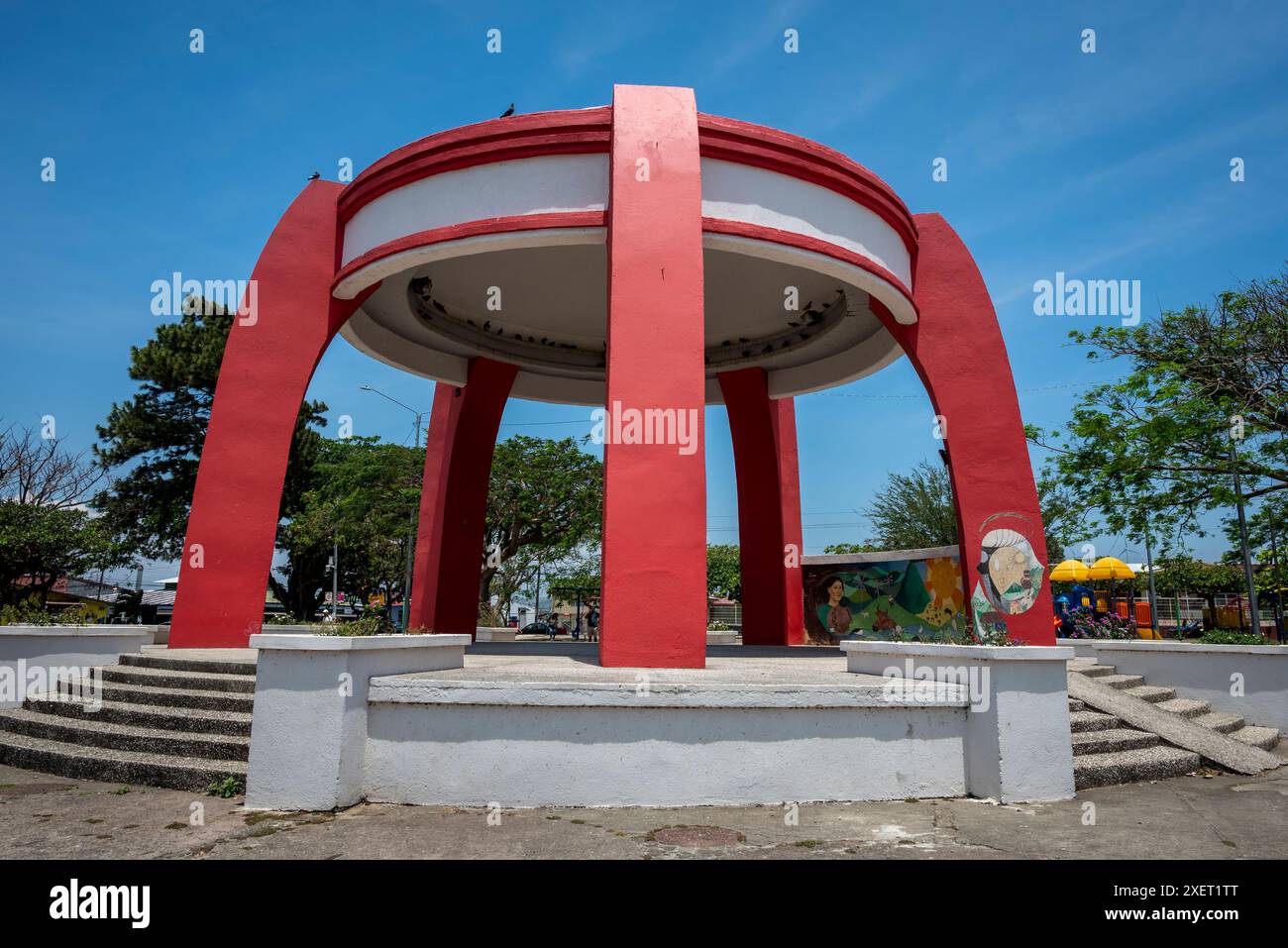 Central square with a modern bandstand, Tilaran, a small town in Costa ...