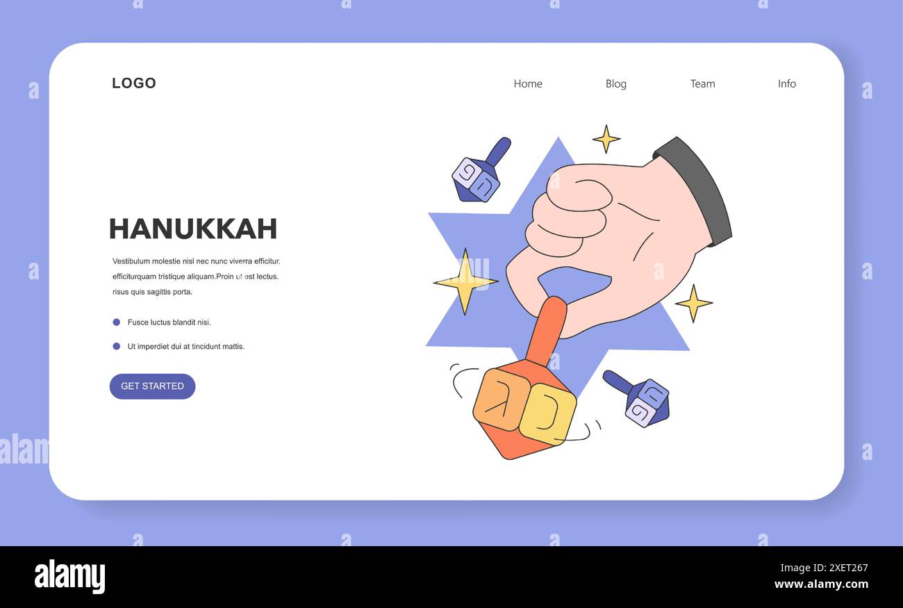 Hanukkah celebrating web banner or landing page. Traditional dreidel ...