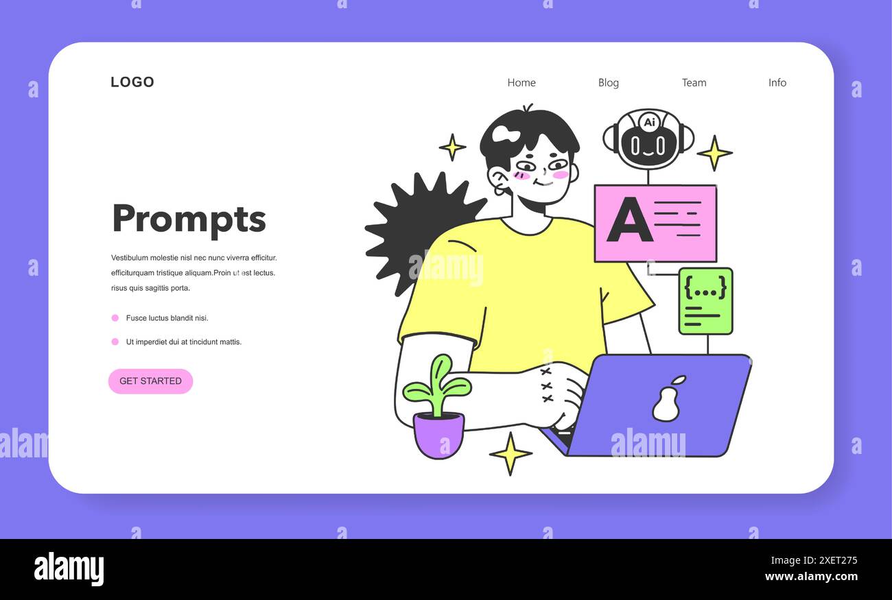 Young male prompt-engineer writing a prompt to a artificial neuron ...