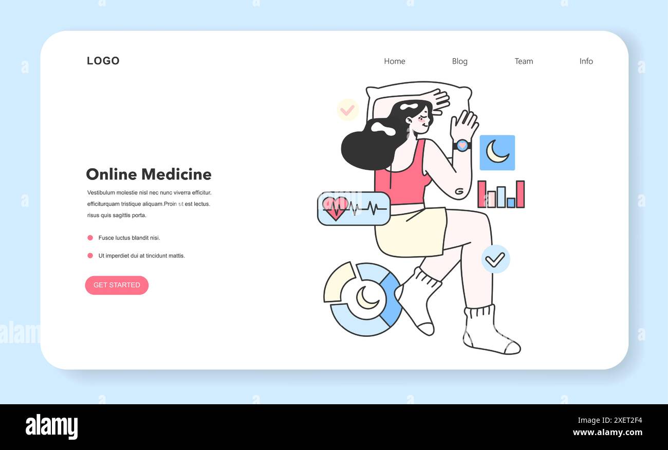 Health tracker web banner or landing page. Character using smart ...