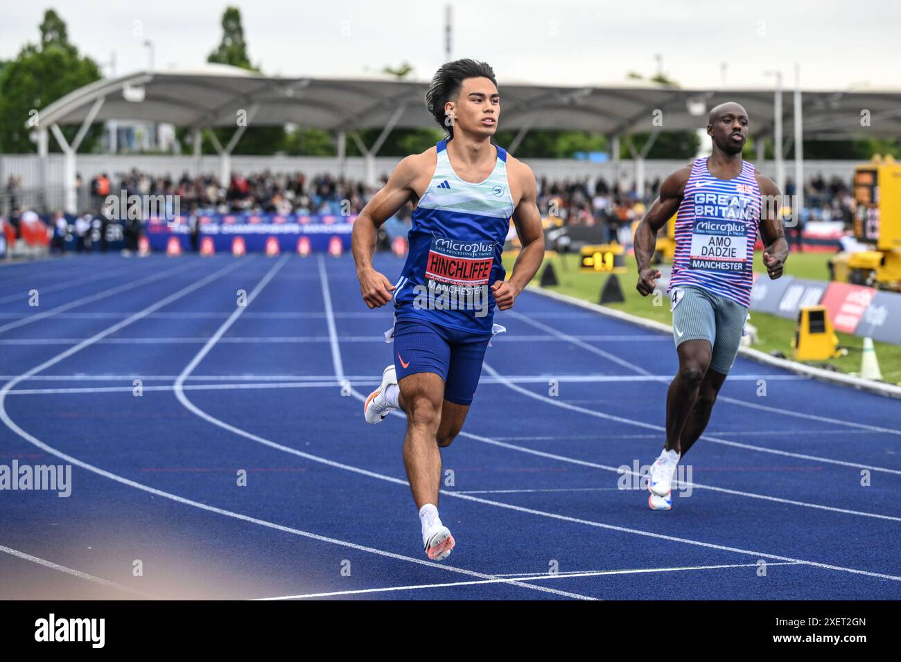 Hinchlife wins the 100m during the Microplus UK Athletics Championships ...