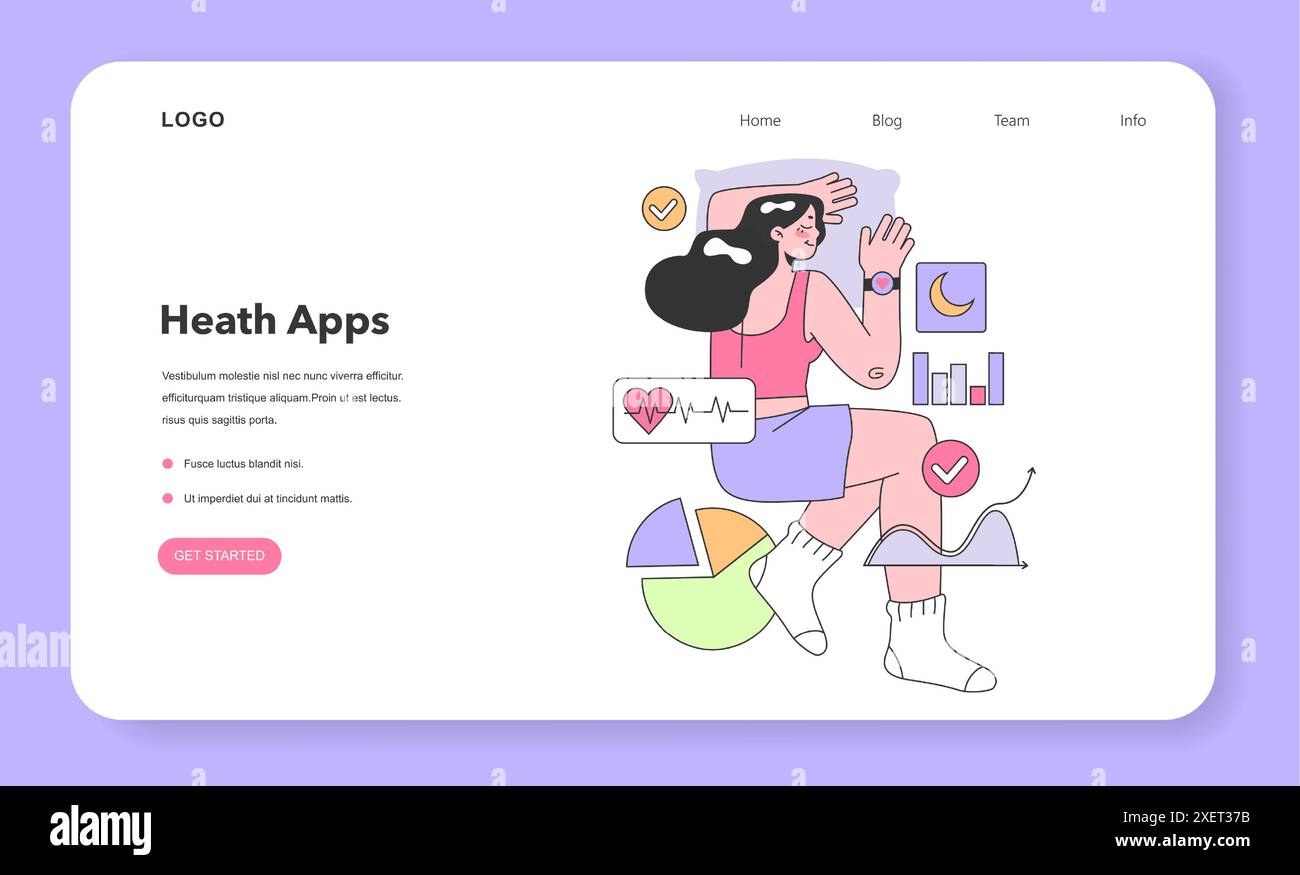 Health tracker smartwatch web banner or landing page. Character using ...