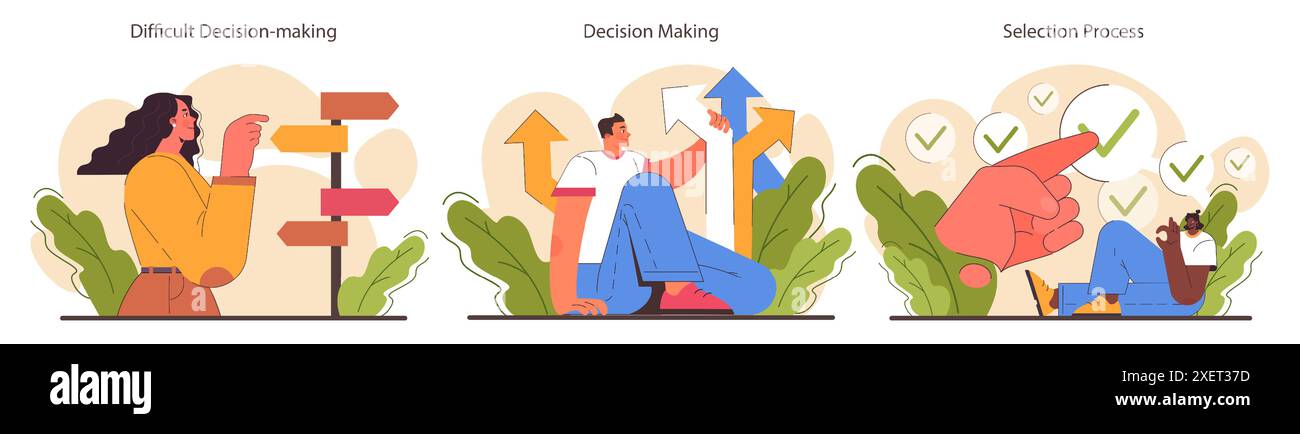 Decision-making set. Strategic thinking, brainstorming and solution ...