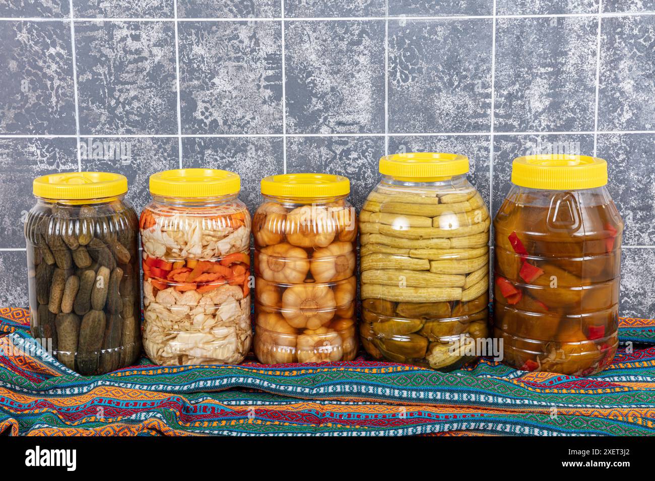 Homemade pickle exhibition. Pickle jar types. Different types of ...
